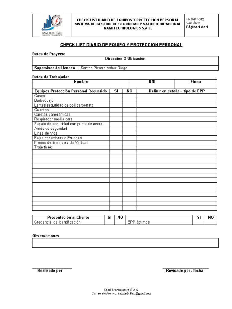 Lista de Chequeo de Epp | PDF