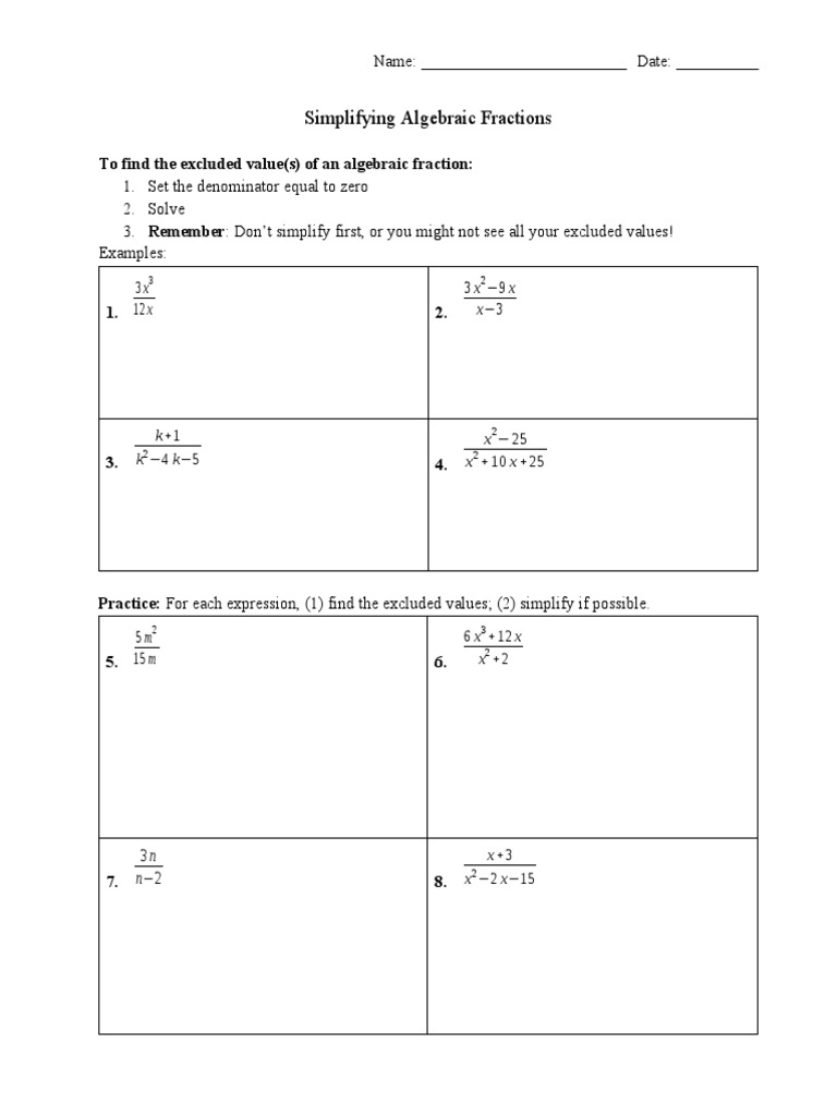 Simplifying Algebraic Fractions: To Find The Excluded Value(s) of An ...