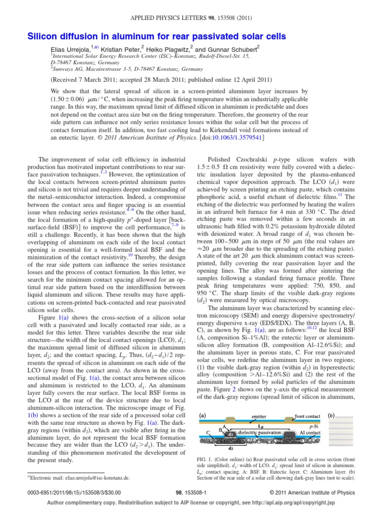 Silicon Diffusion in Al | PDF | Solar Cell | Silicon