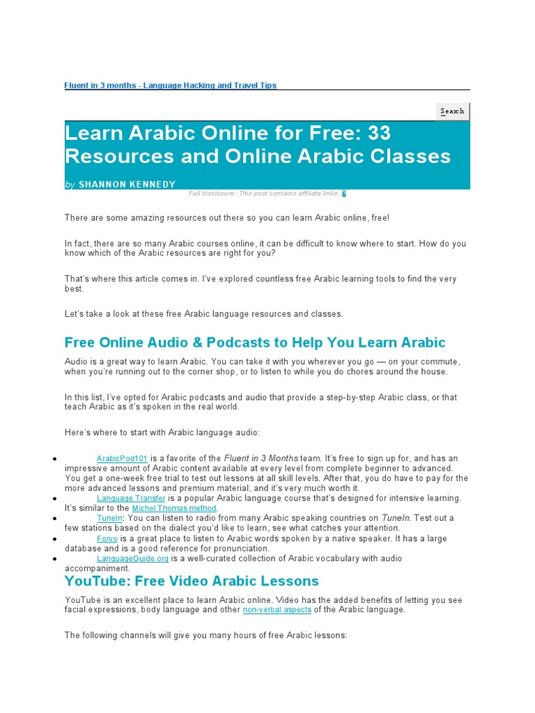Learn Arabic Online For Free: 33 Resources and Online Arabic Classes | PDF