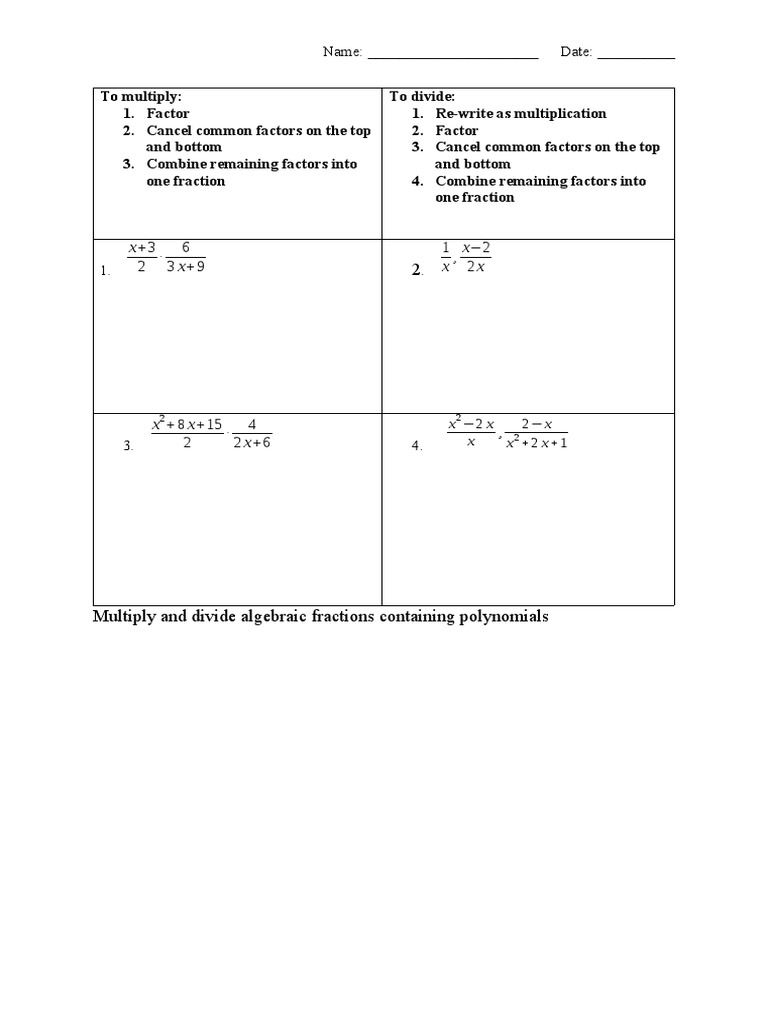 Multiply and Divide Algebraic Fractions | PDF