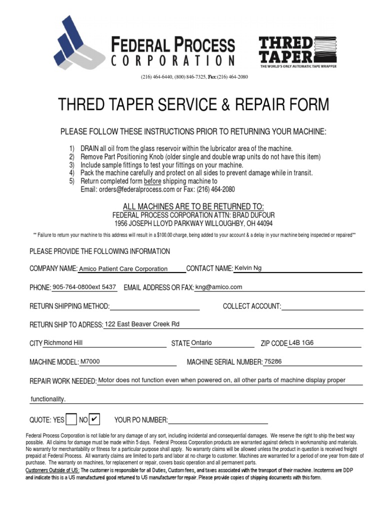 Thred Taper Repair Form | PDF | Business