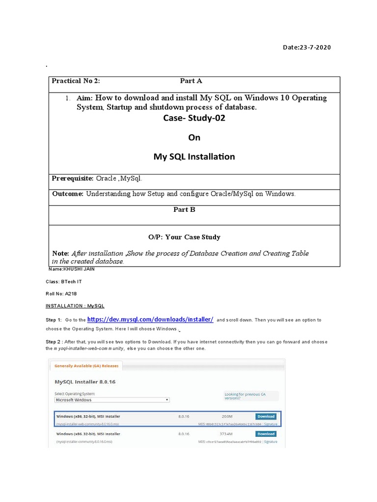 Case-Study-02 On My SQL Installation: Practical No 2: Part A | PDF ...