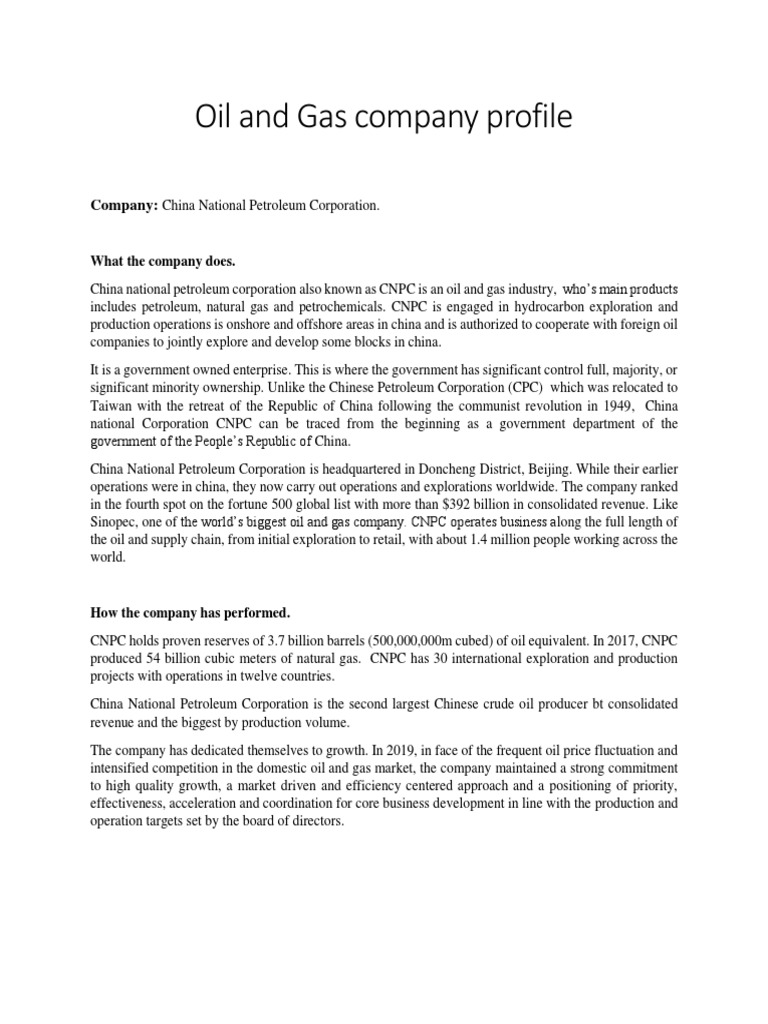CNPC oil and gas profile | PDF | Petroleum | Petroleum Industry
