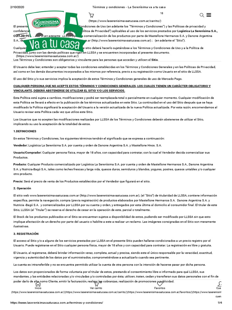 Términos y Condiciones - La Serenísima Va A Tu Casa PDF | PDF | Propiedad intelectual | Derechos ...