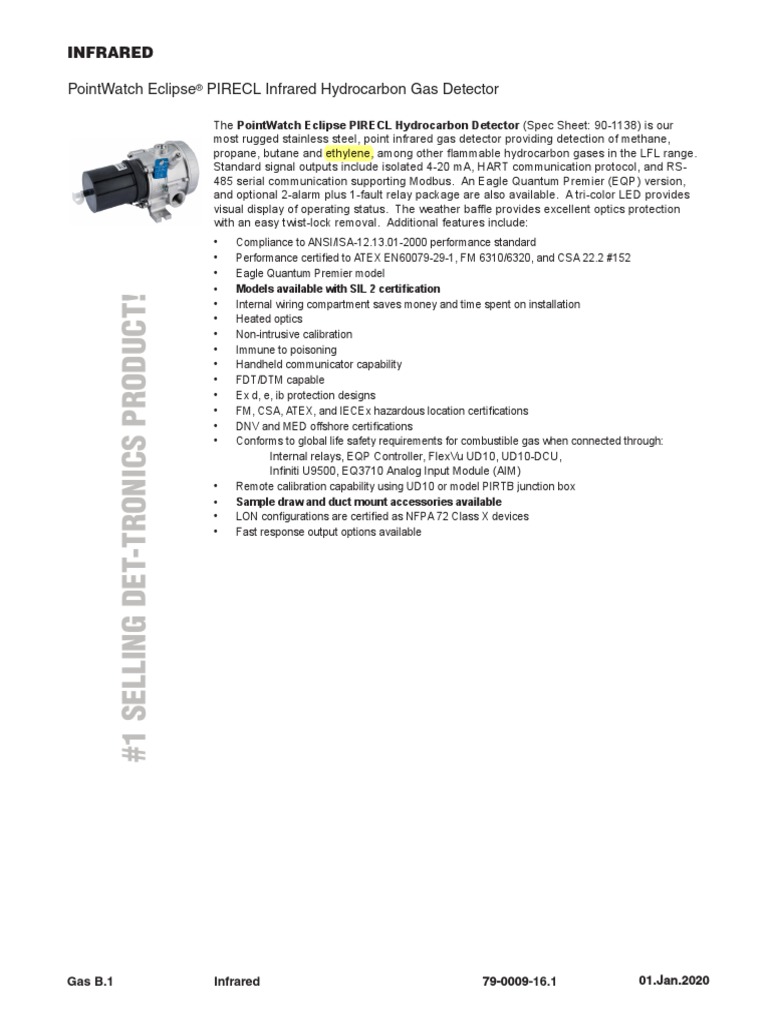 Pointwatch Eclipse Pirecl Infrared Hydrocarbon Gas Detector | PDF ...
