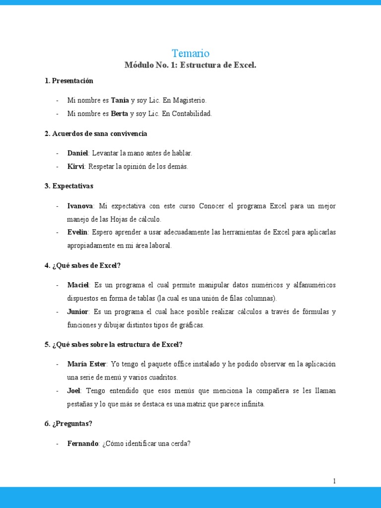 Temario | PDF | Microsoft Excel | Hoja de cálculo