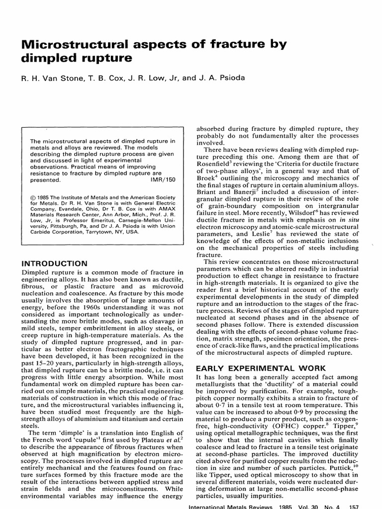 Microstructural Aspects of Fracture by Dimpled Rupture | PDF | Fracture ...