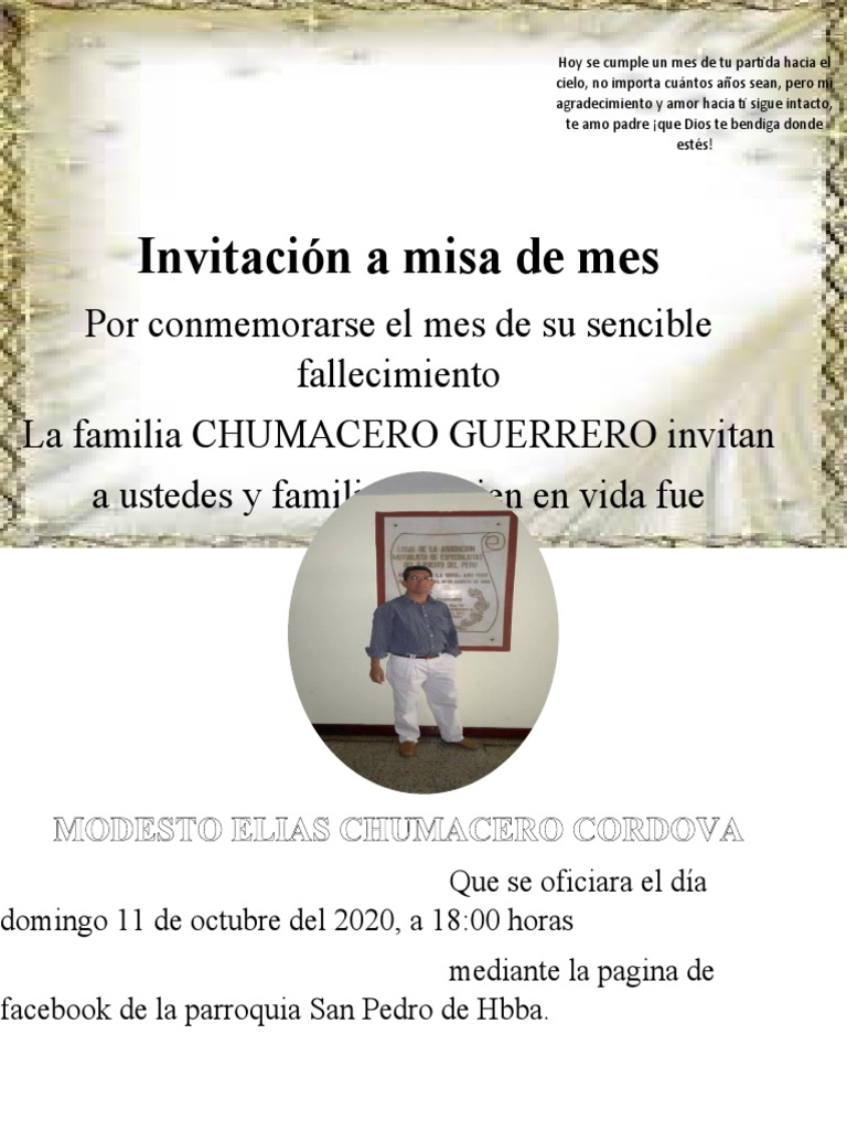 Invitacion A Misa de Mes Plantilla 3 | PDF