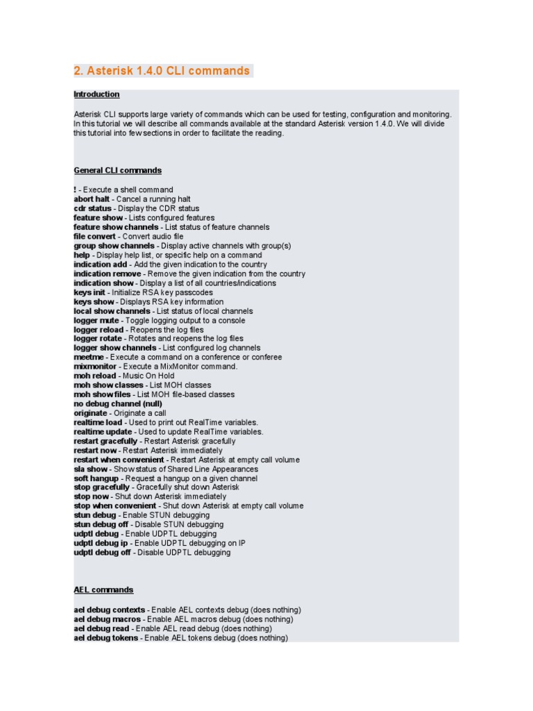 Asterisk 1.4.0 CLI Commands | PDF | Session Initiation Protocol | Online And Offline