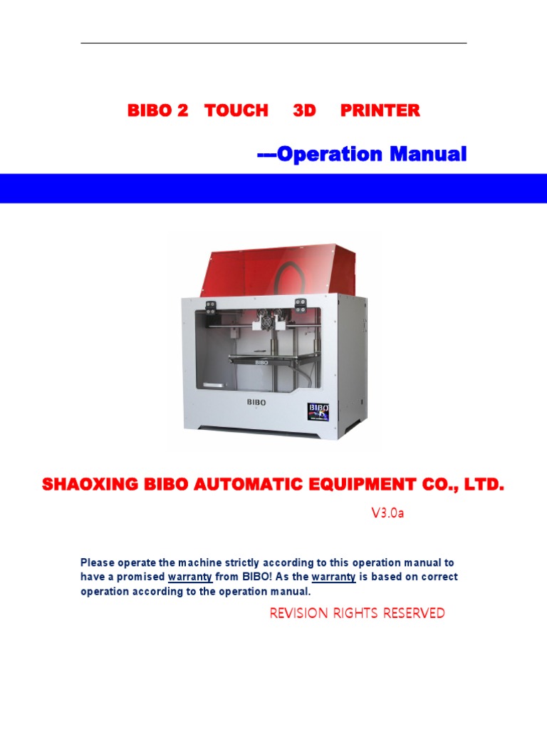 1 BIBO Touch (New Board) 3D Printer Operation Manual V3.0a28 PDF | PDF ...