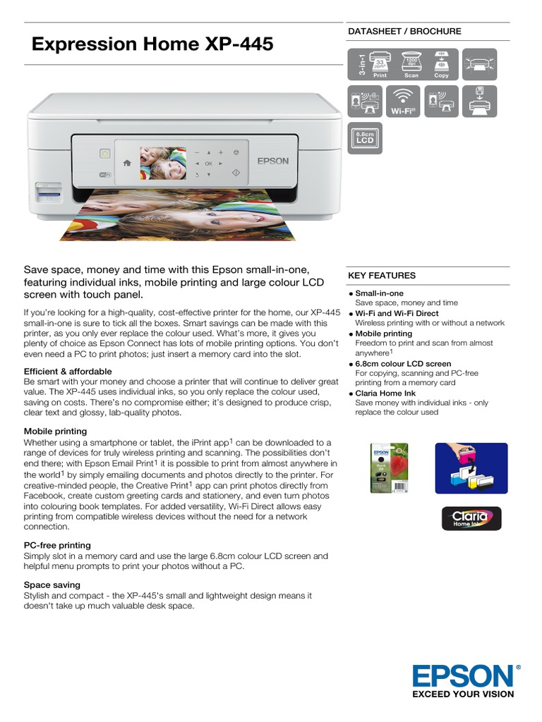 Expression Home XP 445 Datasheet | PDF | Printer (Computing) | Image Scanner