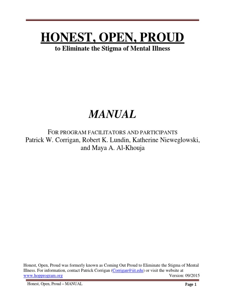 Manual for Honest, Open, Proud Program | PDF | Social Stigma | Mental ...