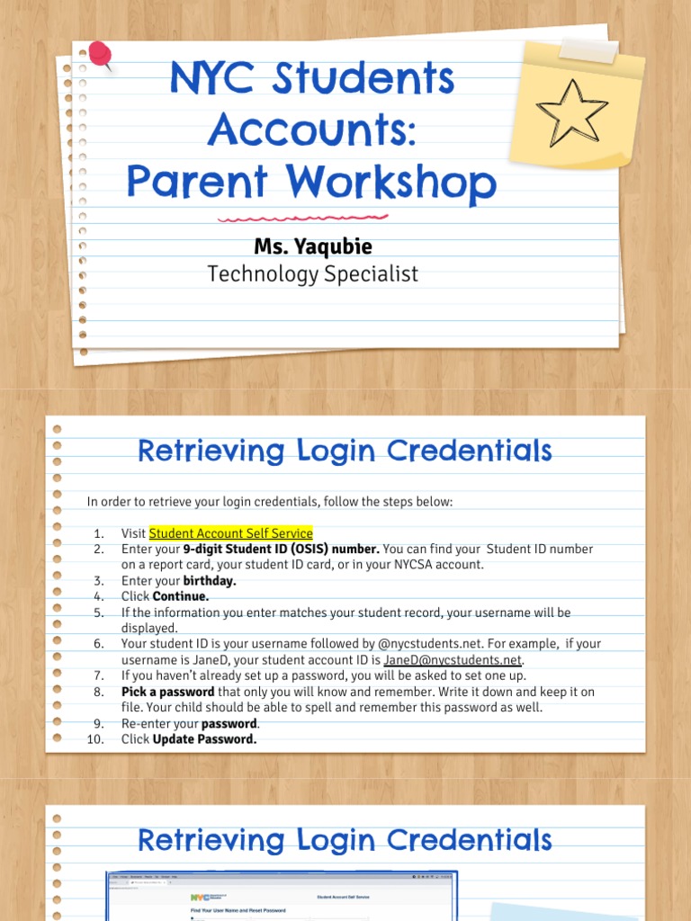 Parent Workshop NYC Students Accounts | PDF