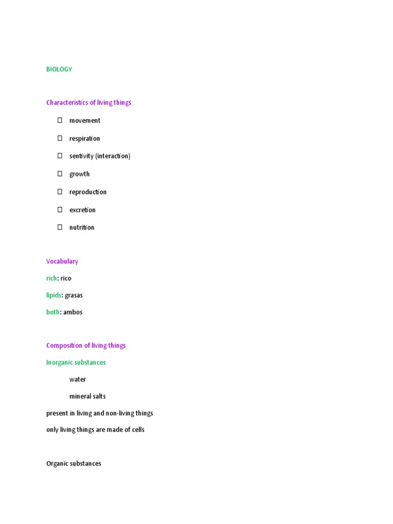 Biology: Characteristics of Living Things | PDF | Wellness | Science ...