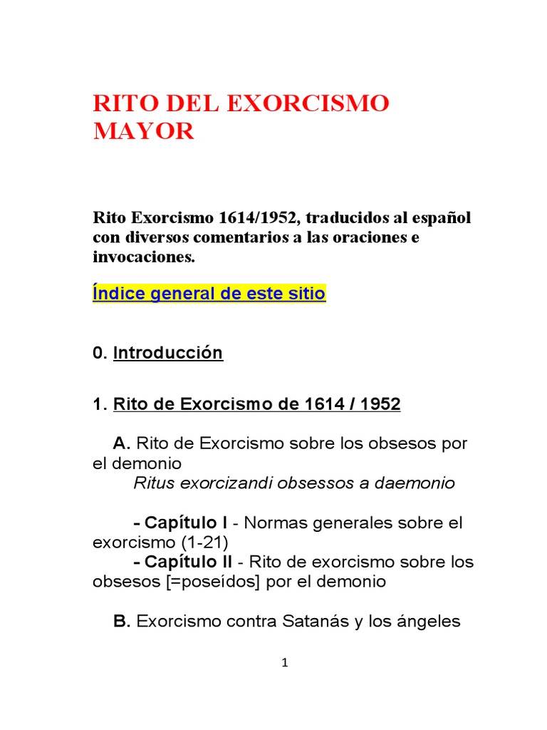 Rito de Exorcismo 1614/1952 en Español | PDF | Exorcismo | Demonios