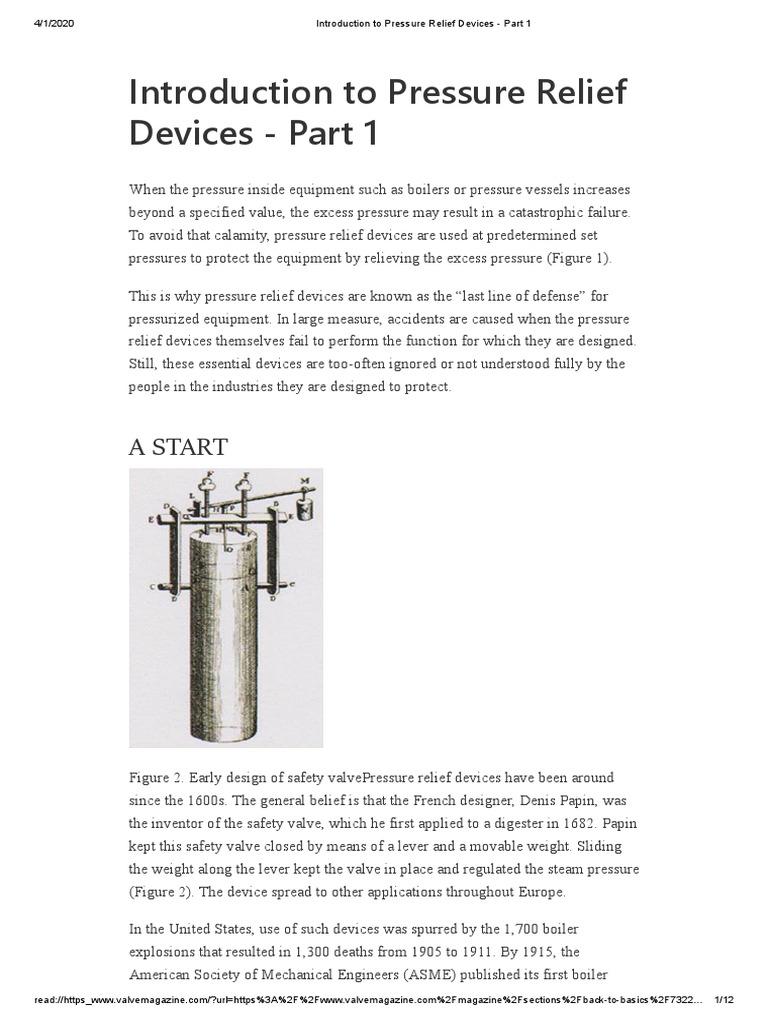 Introduction to Pressure Relief Devices | PDF | Valve | Boiler