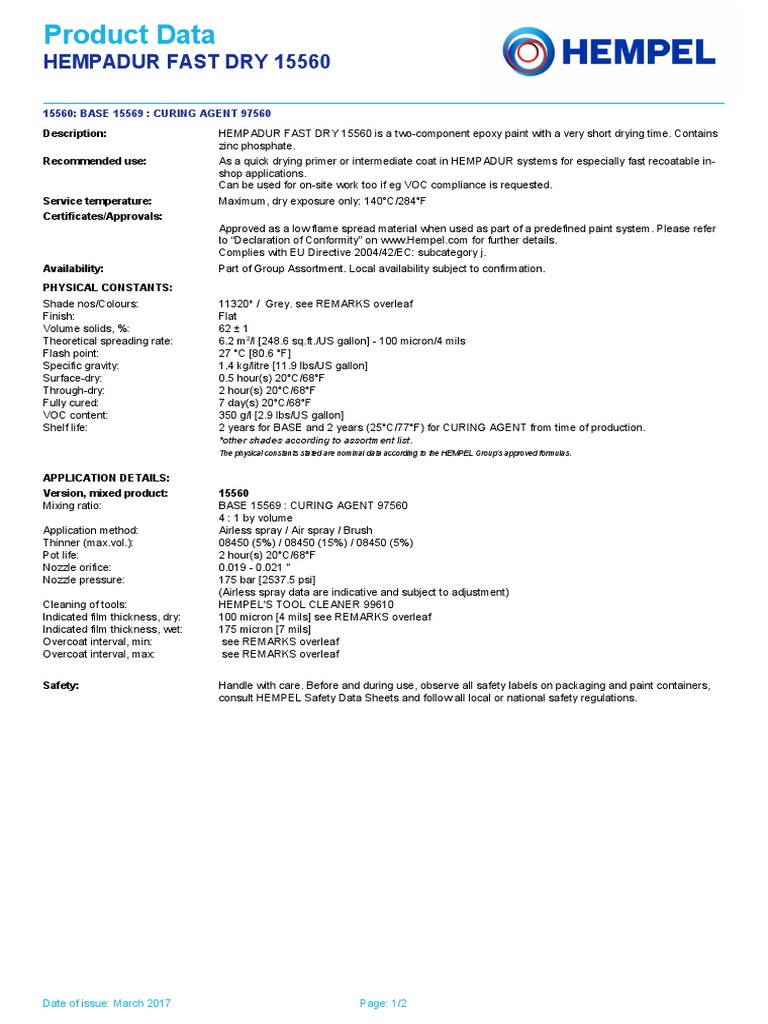PDS Hempadur Fast Dry 15560 en-GB | PDF | Paint | Epoxy