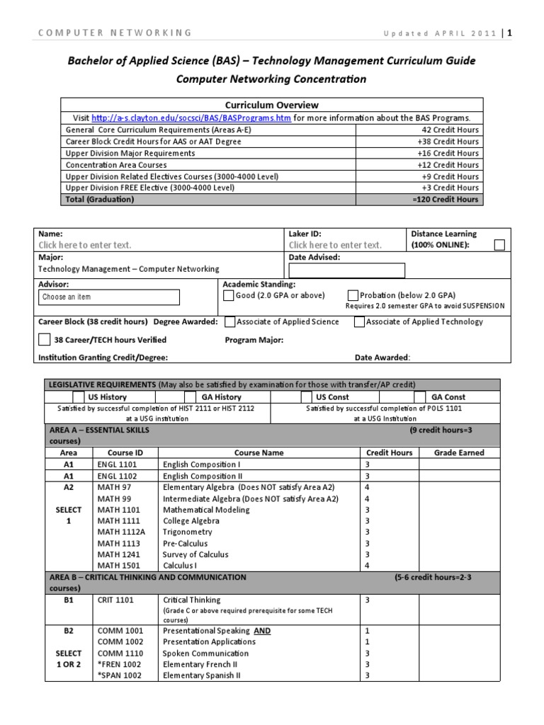 Bachelor of Applied Science (BAS) - Technology Management Curriculum ...
