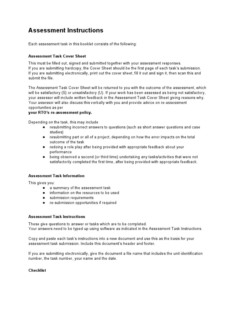 Assessment Instructions: Assessment Task Cover Sheet | PDF