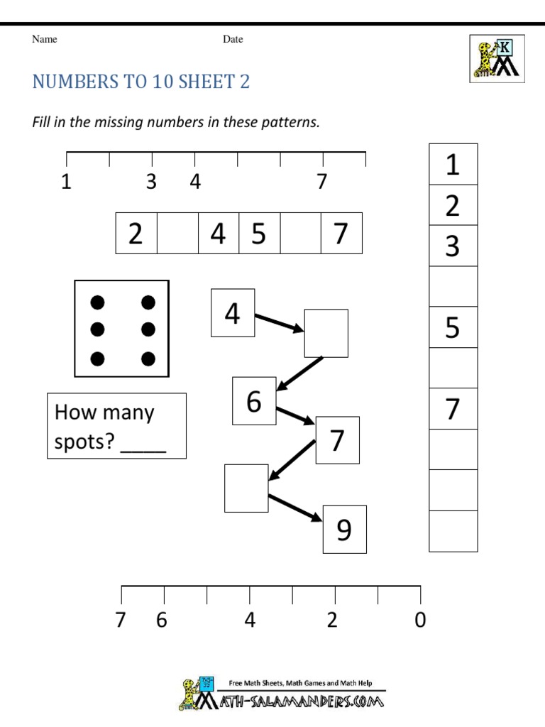 Numbers To 10 Sheet 2: Fill in The Missing Numbers in These Patterns ...