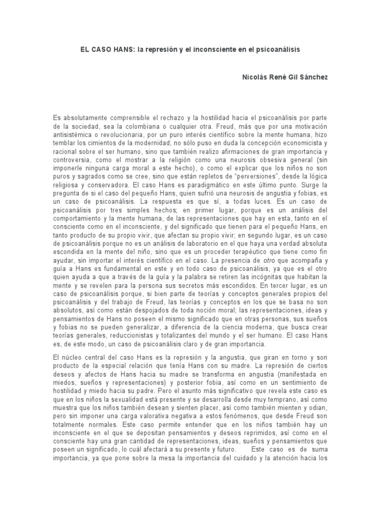 El Caso Hans | PDF | Psicoanálisis | Mente inconsciente