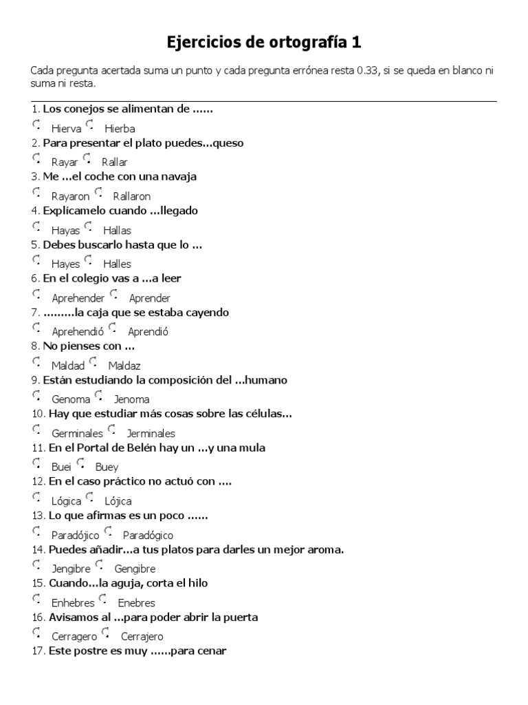 Ejercicios de ortografía para mejorar | PDF