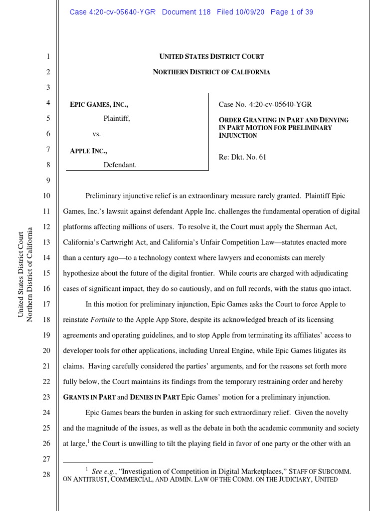 Order Granting in Part and Denying in Part Motion For Preliminary Injunction | PDF | Ios | App ...