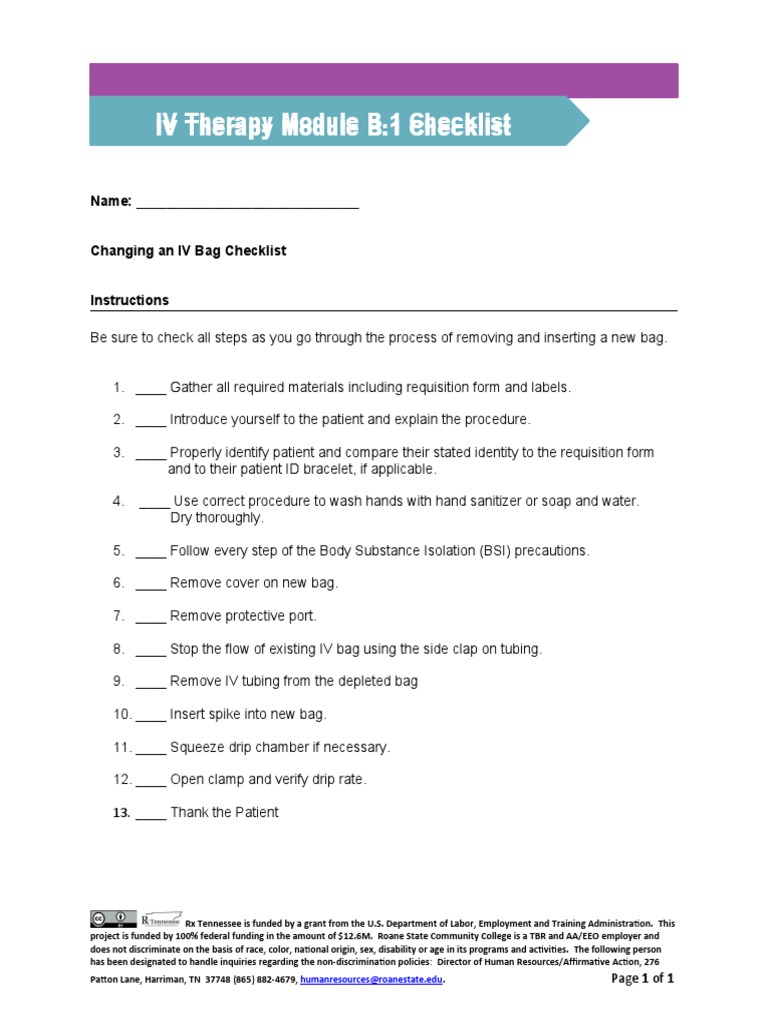 IV Therapy Module B.1 Checklist IV Therapy Module B.1 Checklist IV ...