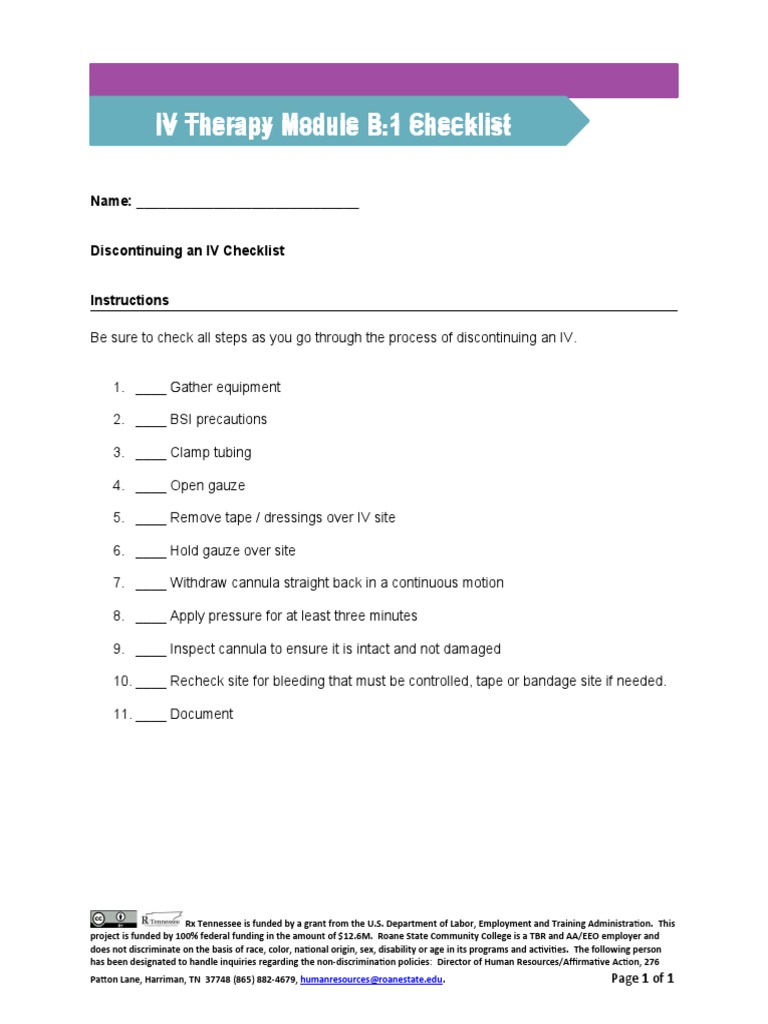IV Therapy Module B.1 Checklist IV Therapy Module B.1 Checklist IV ...