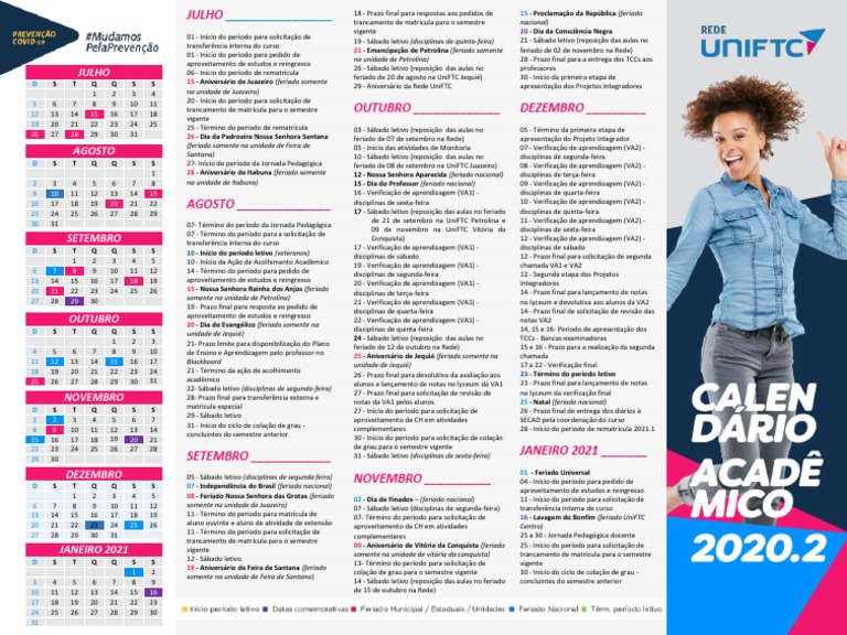 Calendário Acadêmico Uniftc - 2020.2 | PDF