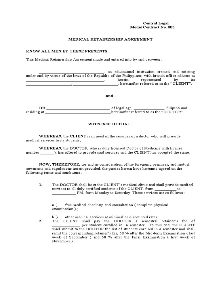 ZMF-HRD-MRC (Medical Retainer Contract) | PDF | Physician | Contractual ...