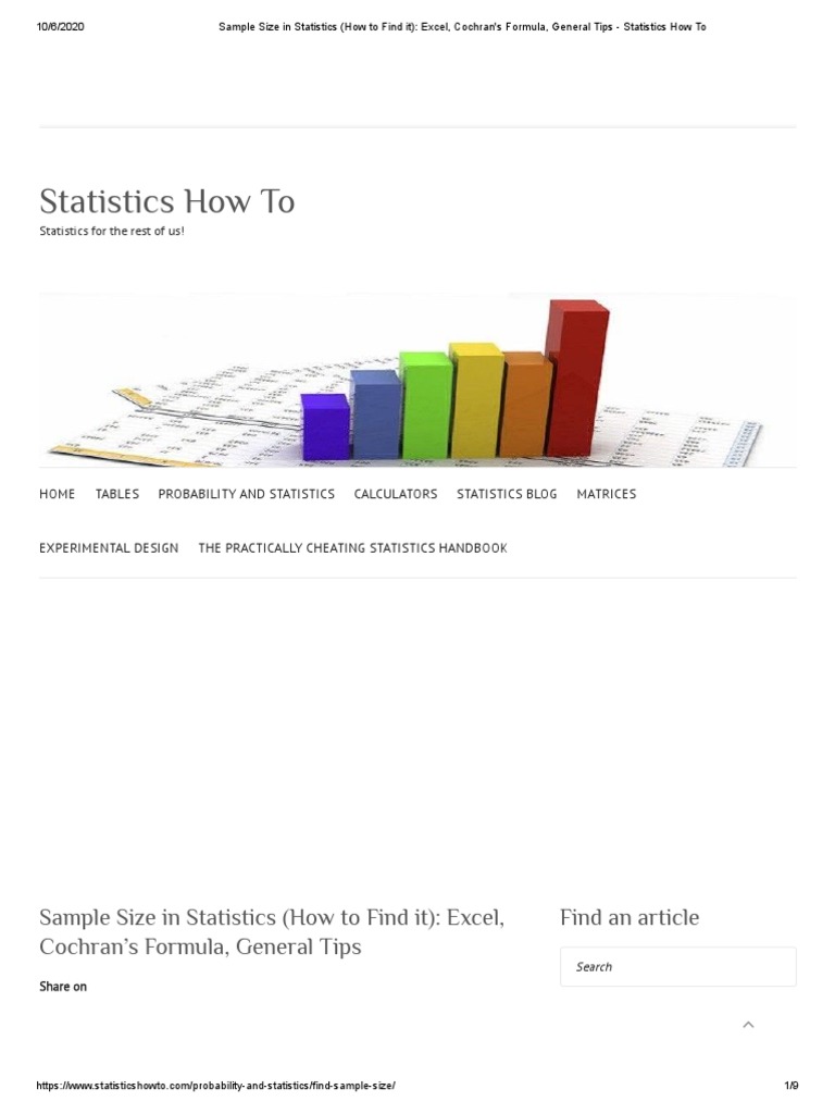 Sample Size in Statistics (How To Find It) - Excel, Cochran's Formula, General Tips - Statistics ...