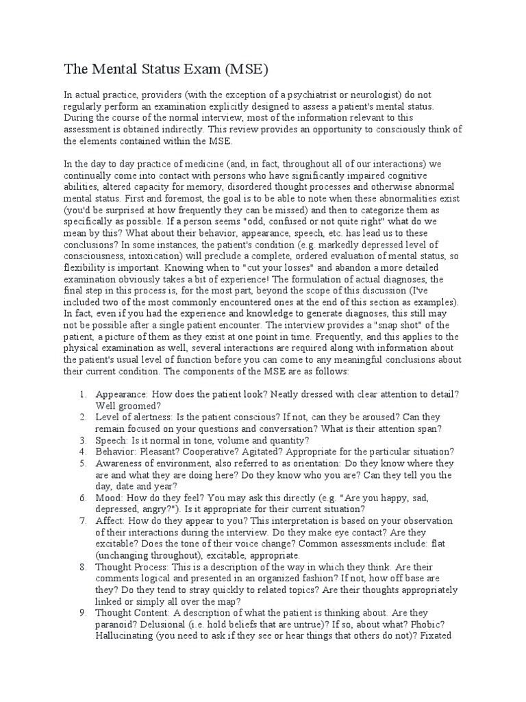 The Mental Status Exam | Download Free PDF | Dementia | Mental And ...
