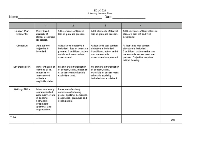 Lesson Plan Rubric | Download Free PDF | Lesson Plan | Human Communication