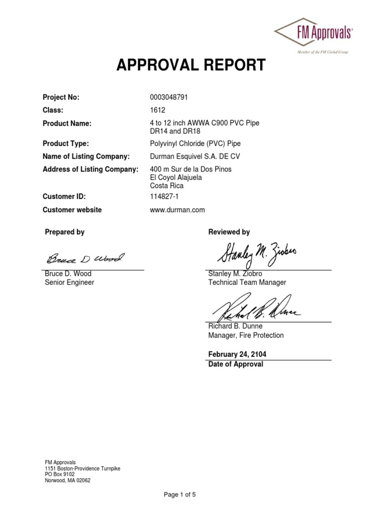 FM Approval Report PVC C900 DCR | PDF | Pipe (Fluid Conveyance ...