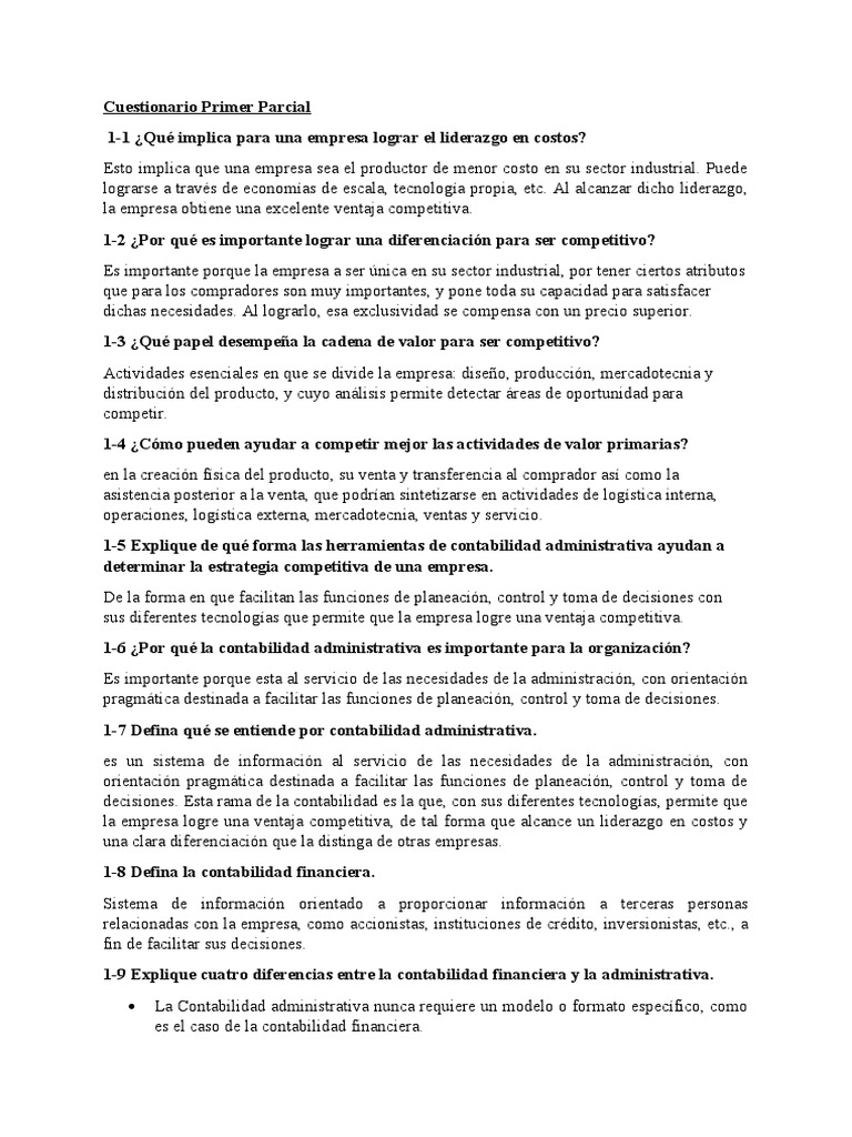 Cuestionario Del 1er Parcial | PDF | Contabilidad | Planificación