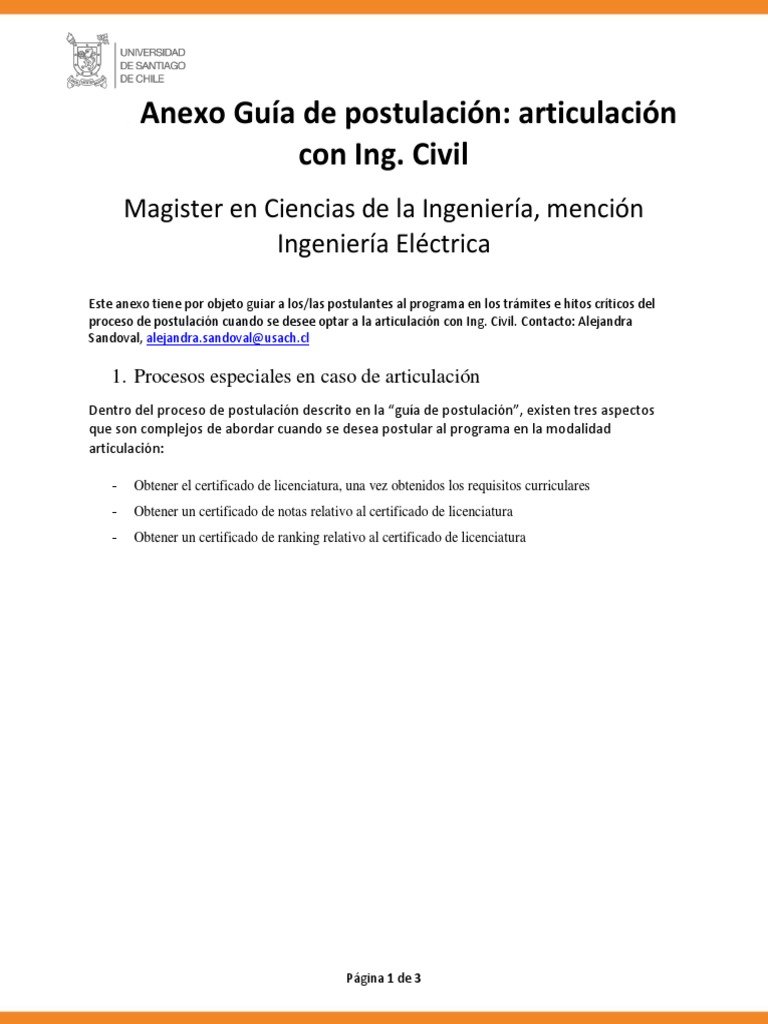 Guia de Postulacion Especial Articulacion Magister DIE-USACH | PDF | Educación avanzada | Business