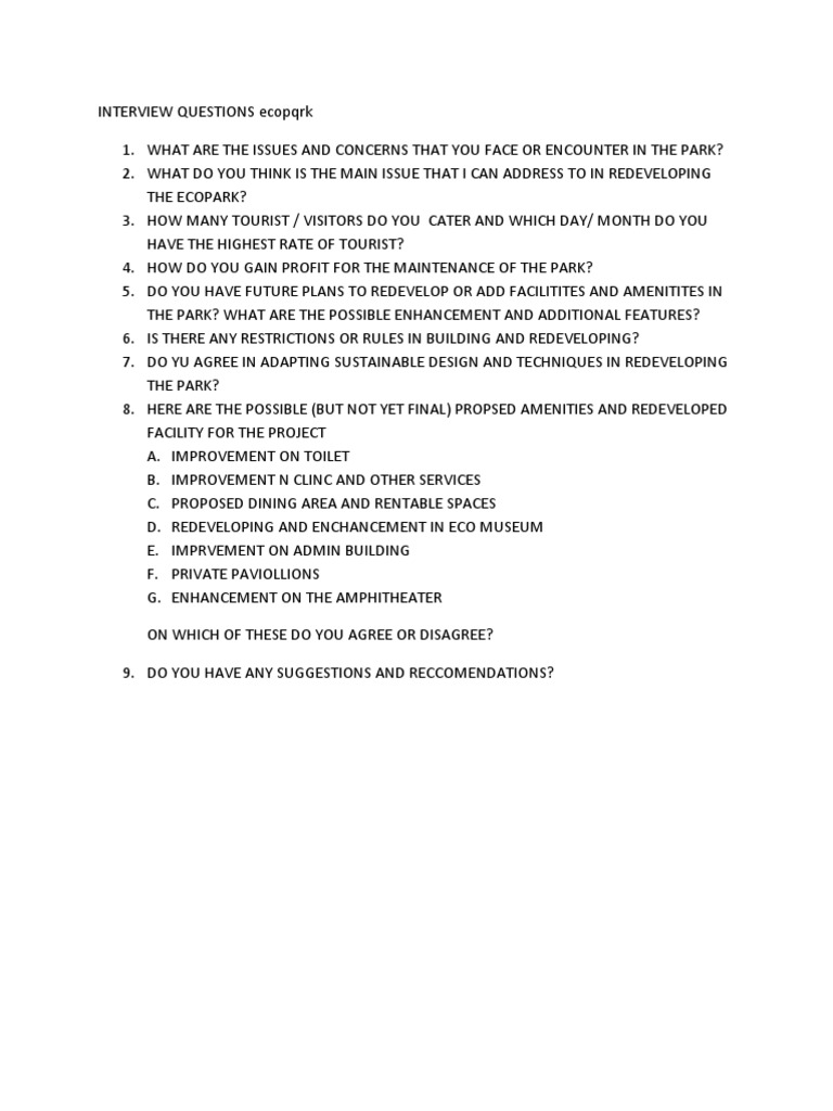 Ecopark Redevelopment Interview Questions | PDF | Sustainable Design ...
