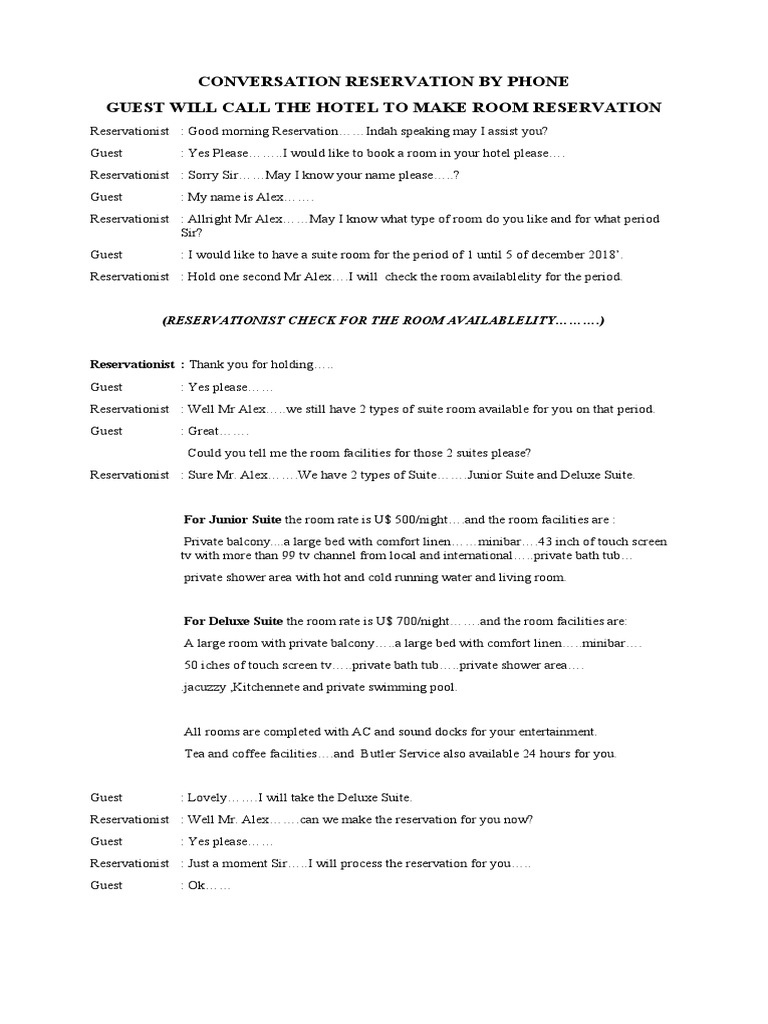 Hotel Room Reservation Call Script | PDF | Cheque | Credit Card