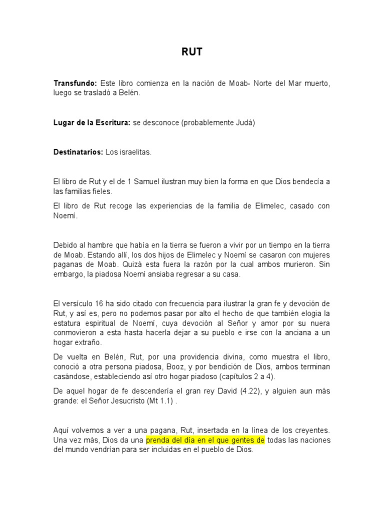 Resumen Del Libro de RUT | PDF | Libro de rut | Religión y creencia