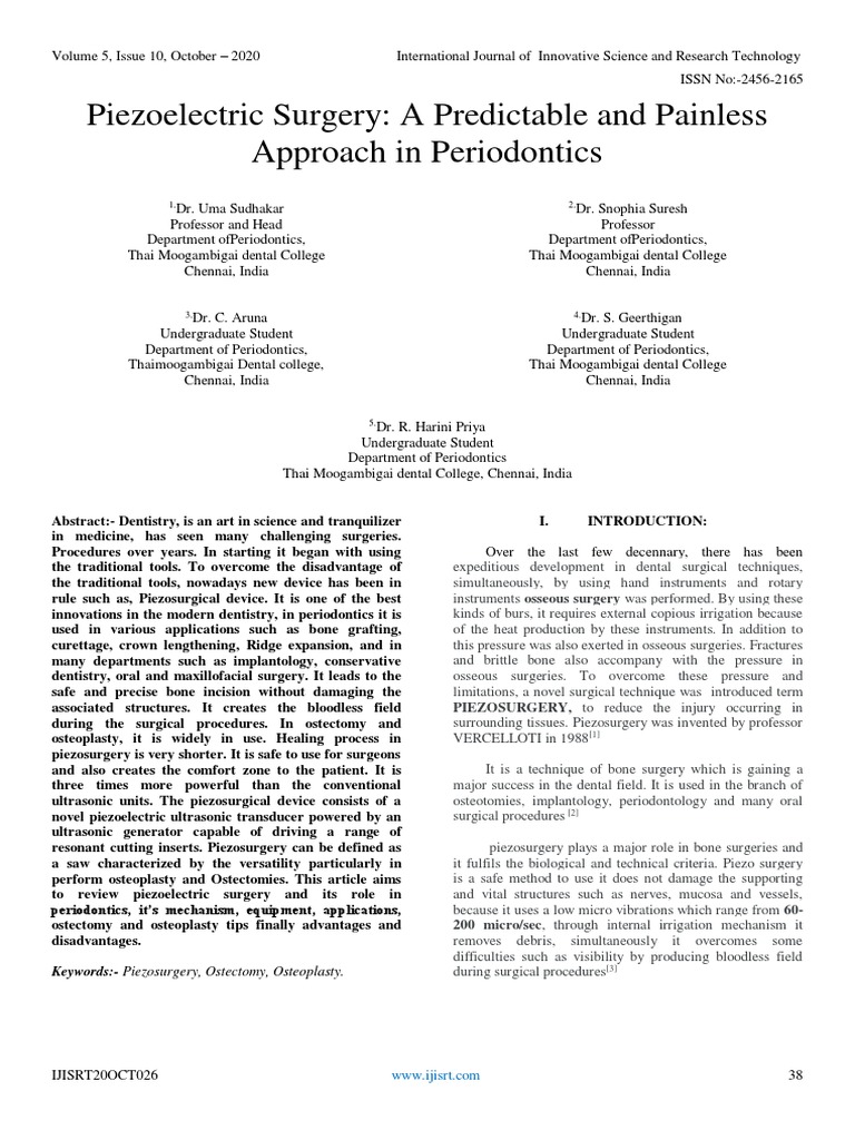 Piezoelectric Surgery in Periodontics | PDF | Piezoelectricity | Surgery