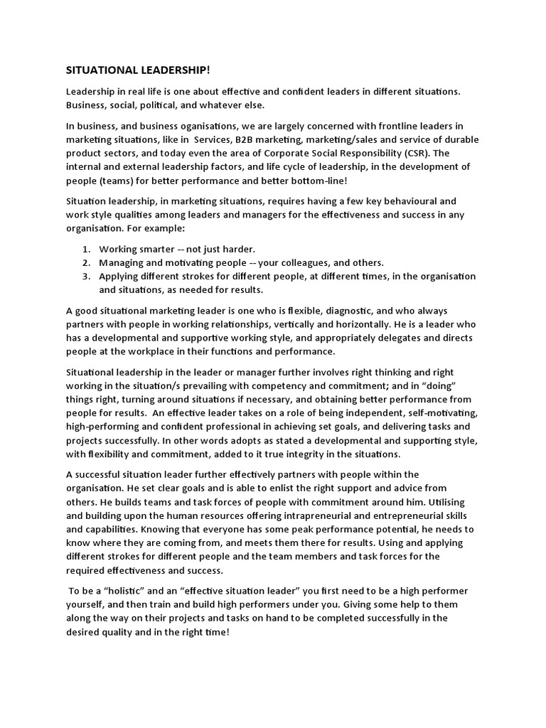 Situational Leadership | PDF | Leadership | Marketing