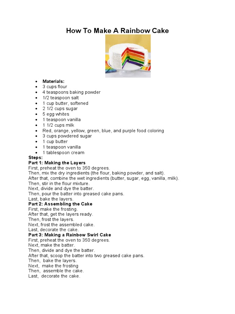 Rainbow Cake Recipe Guide | PDF | Cooking, Food & Wine