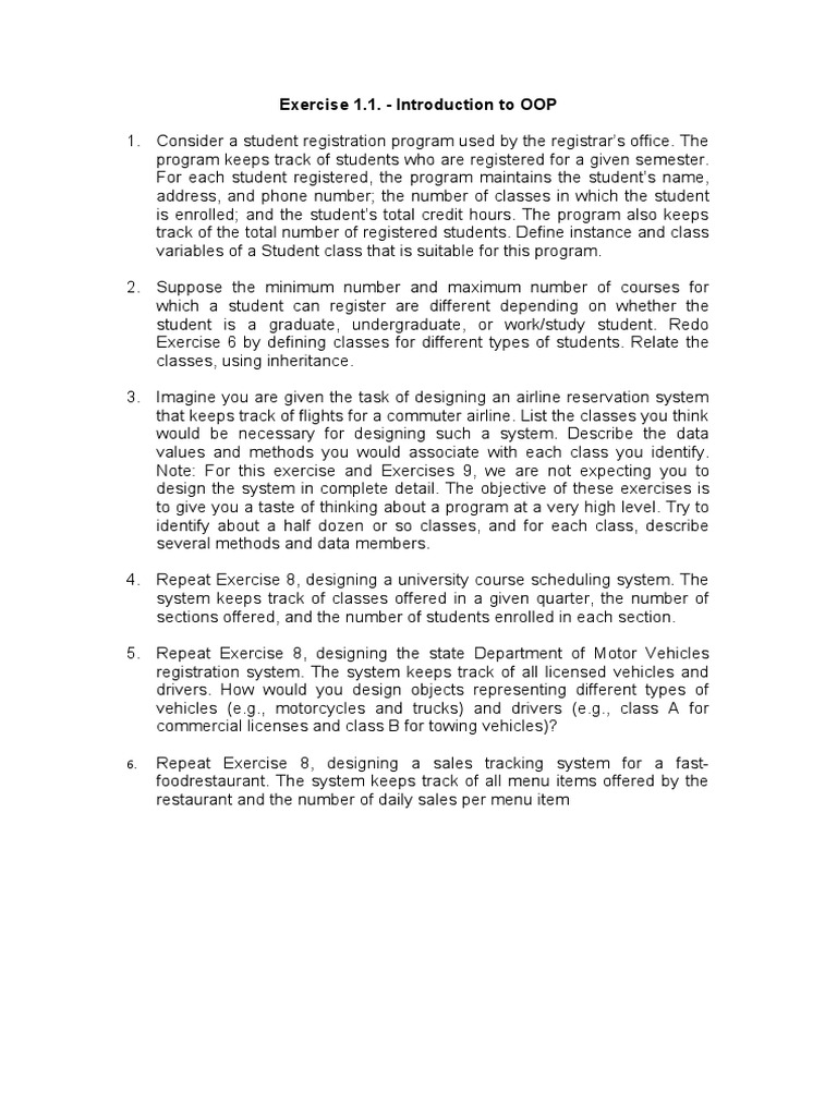 Exercise 1.1. - Introduction To OOP | PDF