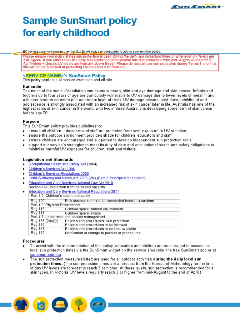 Sample Sunsmart Policy For Early Childhood | PDF | Sunscreen | Ultraviolet