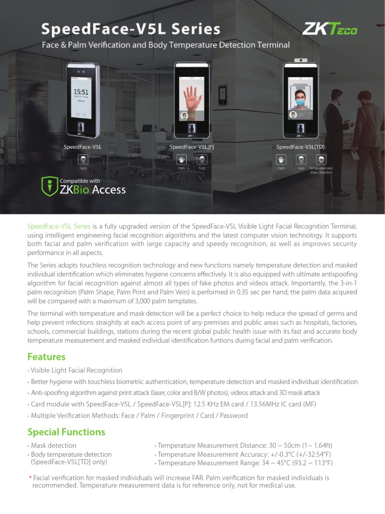 ZKTeco SpeedFace-V5L (TD) | PDF | Authentication | Biometrics