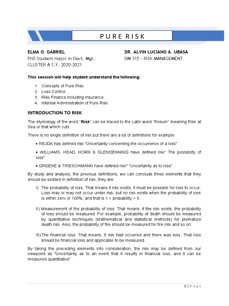 Pure Risk | PDF | Risk | Risk Management