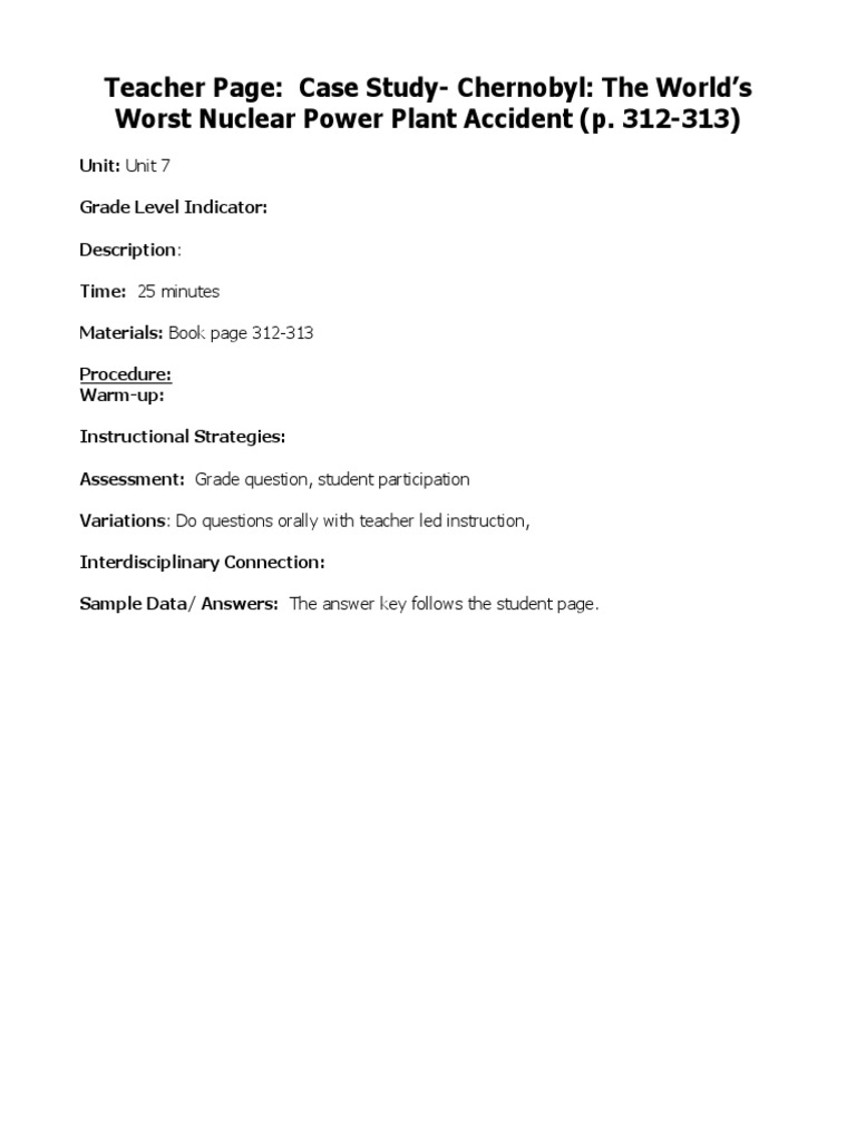 Teacher Page: Case Study-Chernobyl: The World's Worst Nuclear Power ...