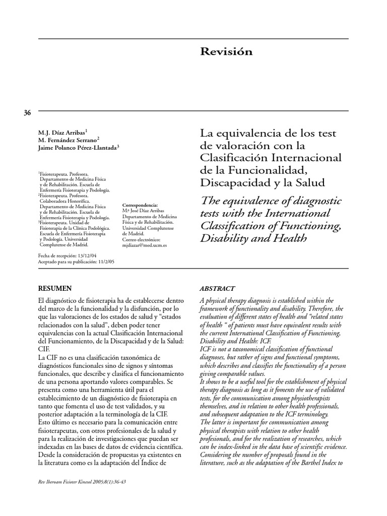 La Equivalencia de Los Test de Valoración Con La CIF | PDF | Terapia ...